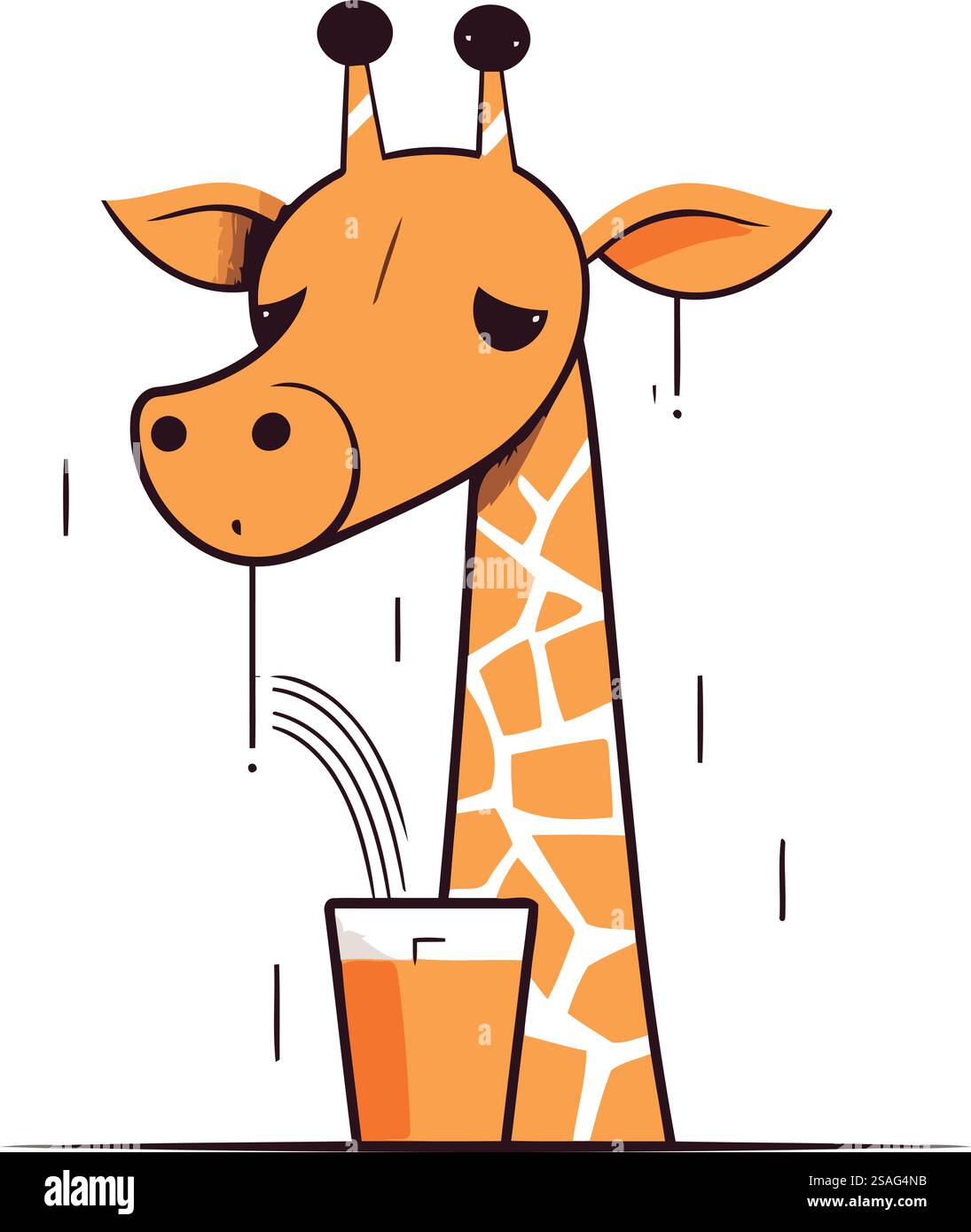 Cute giraffe drinking juice from a plastic cup. Vector illustration ...