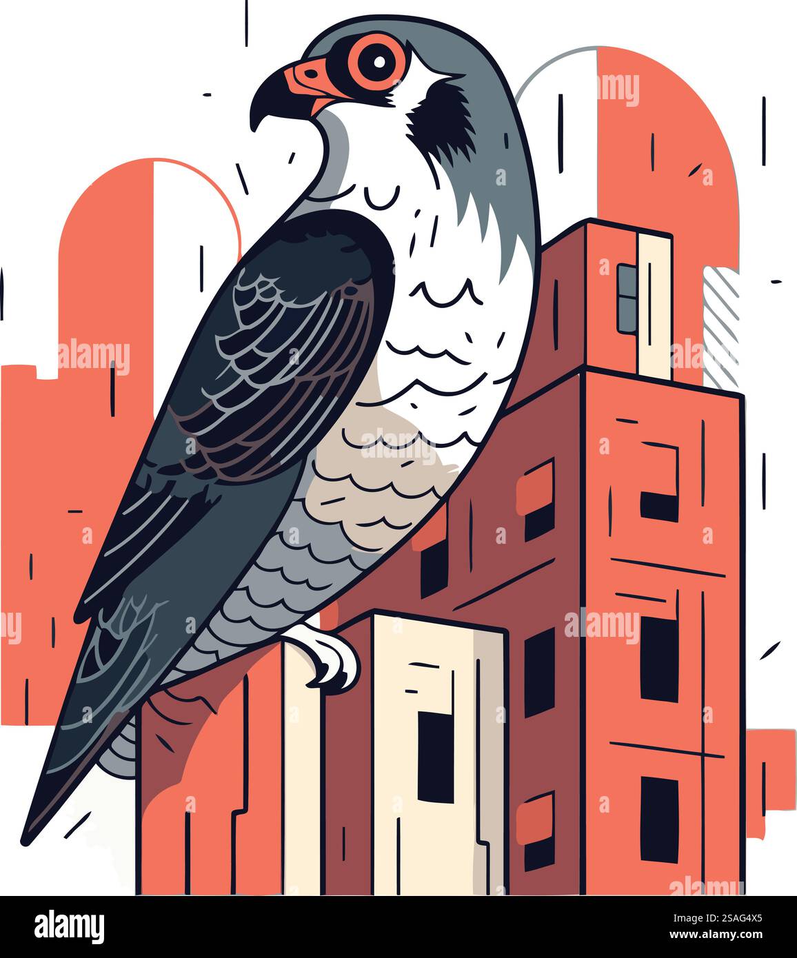 Vector illustration of a bird of prey in the city. Cartoon style Stock ...