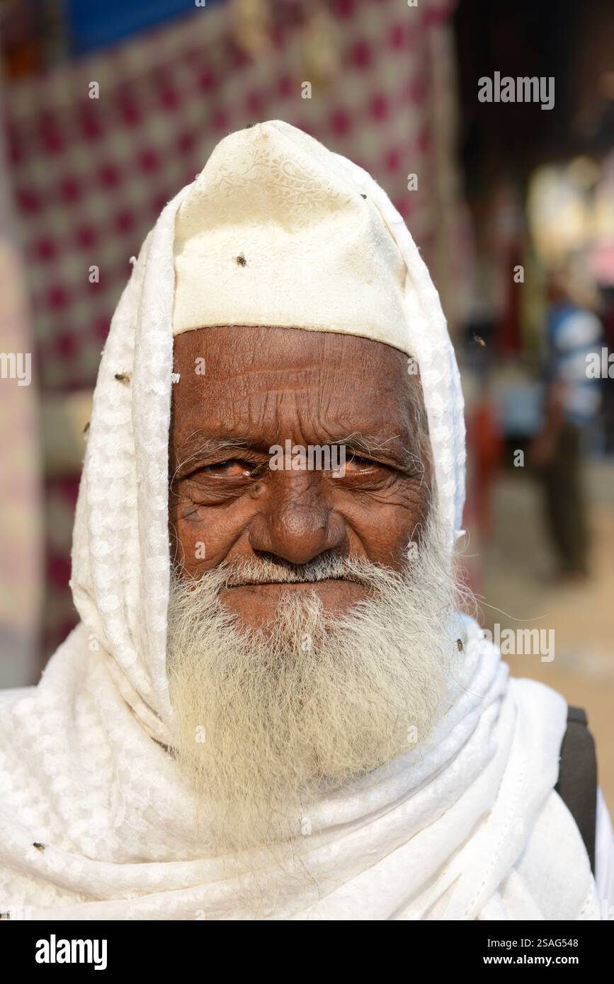 Portrait of an elder Sufi saint taken at the annual Mela in Makanpur ...
