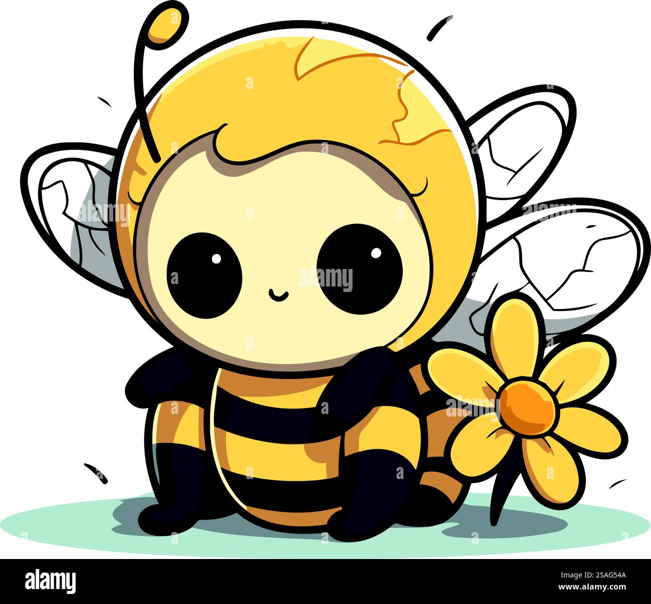 Cute cartoon bee with flower isolated on white. Vector illustration ...