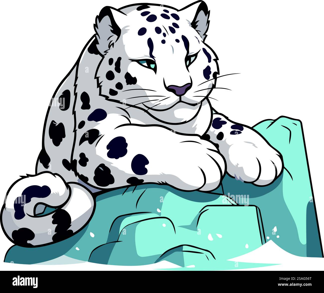 Illustration of a snow leopard sleeping on ice. Vector illustration ...