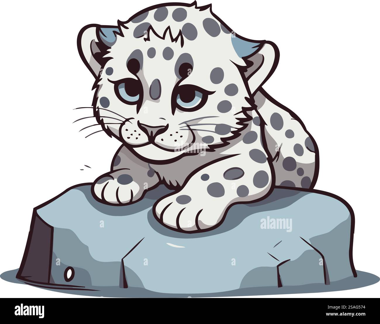 Cute cartoon snow leopard on a rock. Vector illustration Stock Vector ...