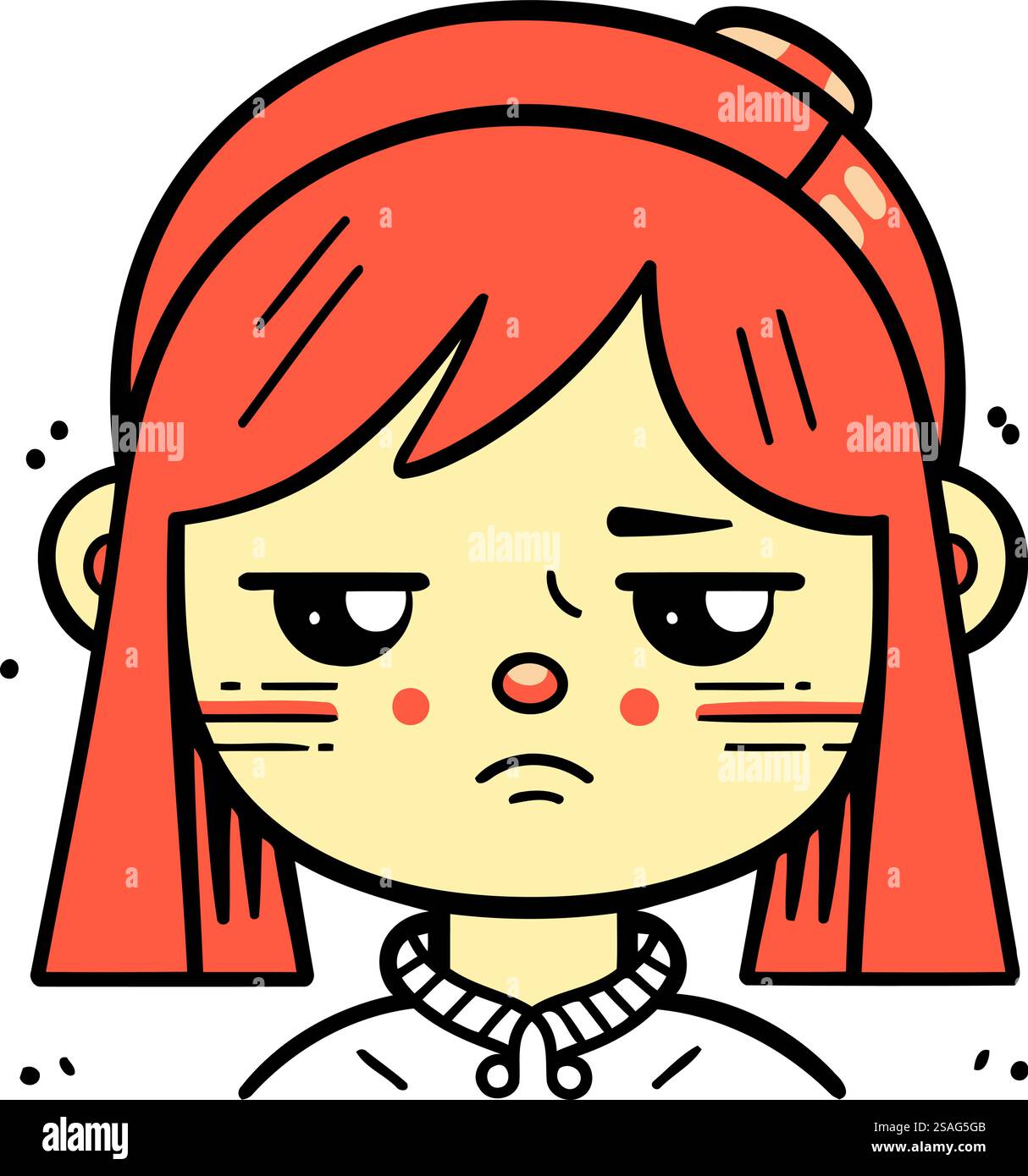 Cute cartoon girl with sad facial expression. Vector illustration in ...