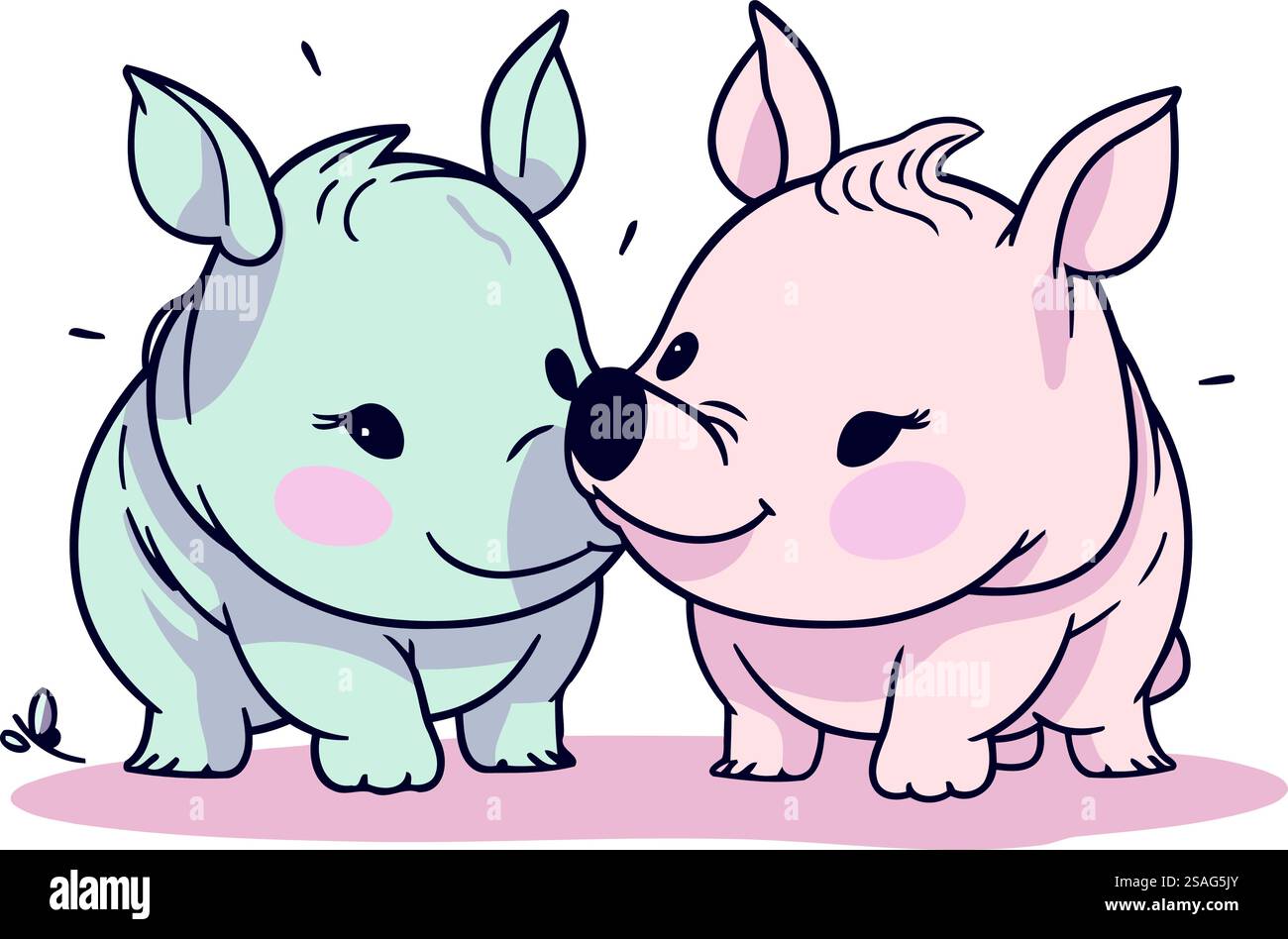cute rhinoceros and pig cartoon vector illustration graphic design ...