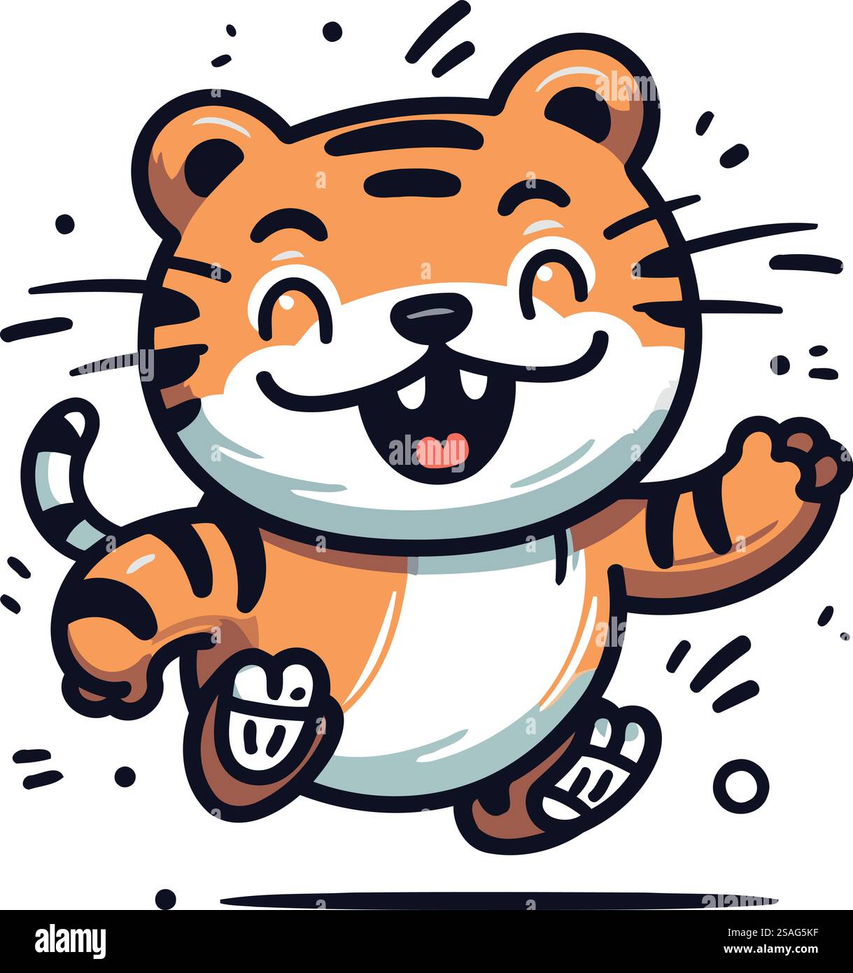 Cute cartoon tiger jumping. Vector illustration isolated on white ...