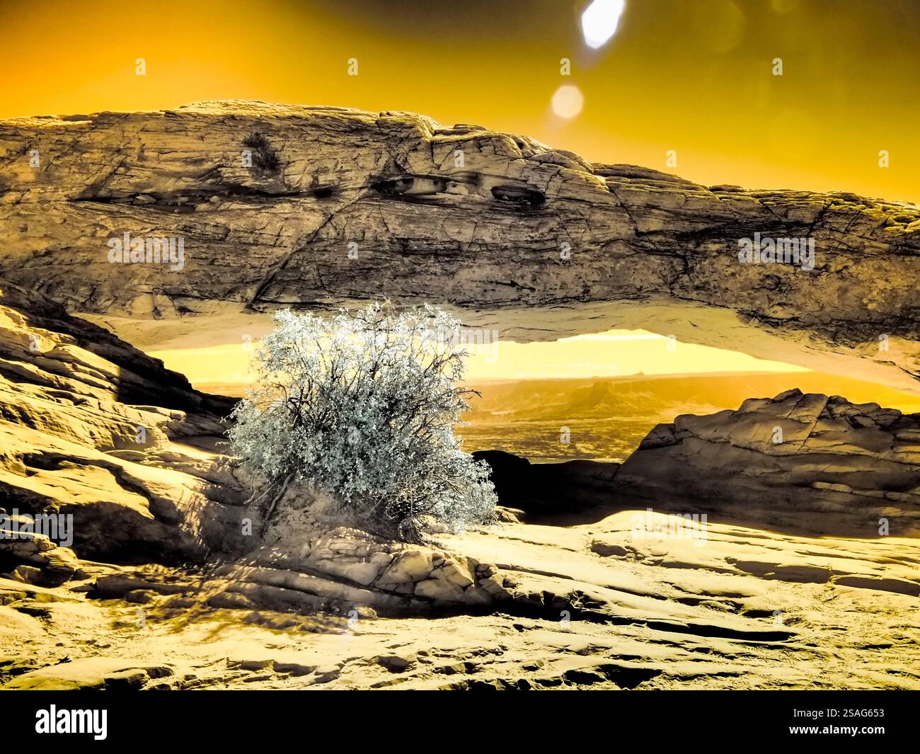 USA, Utah, Canyon Lands National Park. Infrared of view through Mesa ...