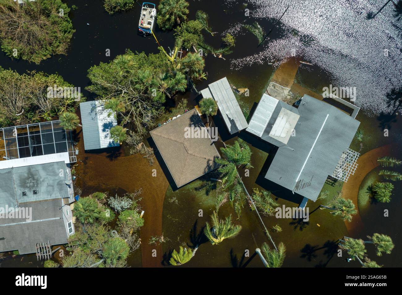 Aftermath of natural disaster. Surrounded by hurricane Ian rainfall ...