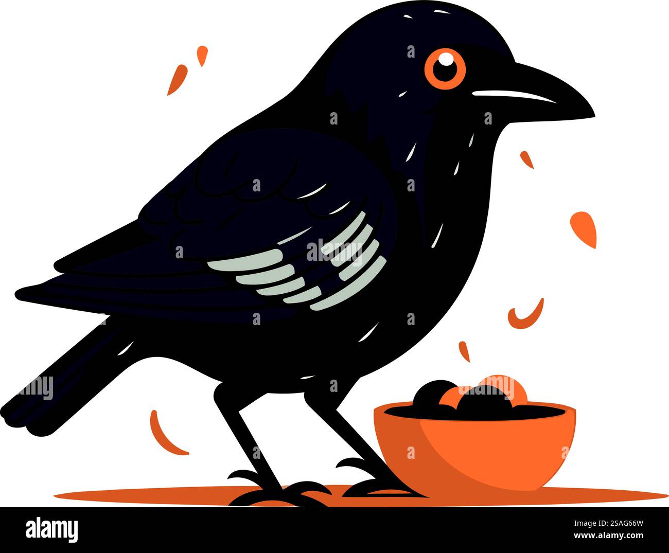 Crow with bowl of food. Vector illustration in cartoon style Stock ...