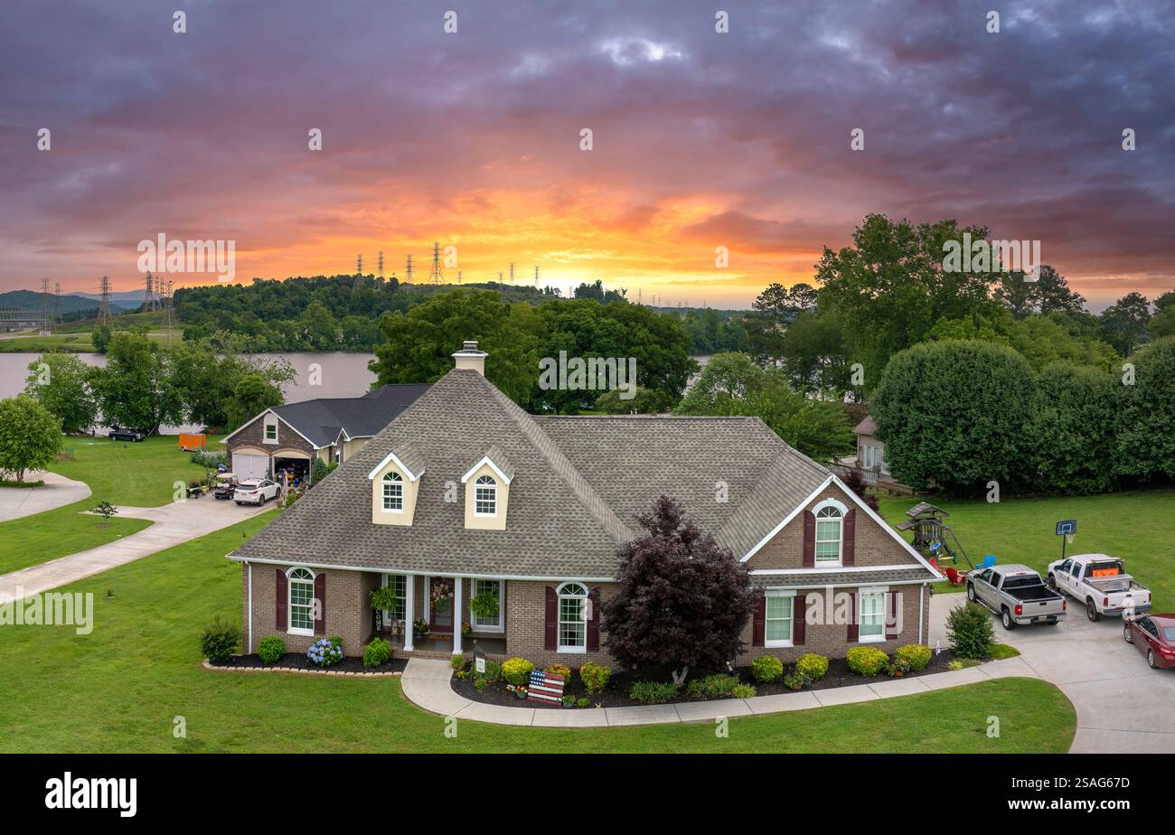 American community houses in US suburbs. View from above of large ...