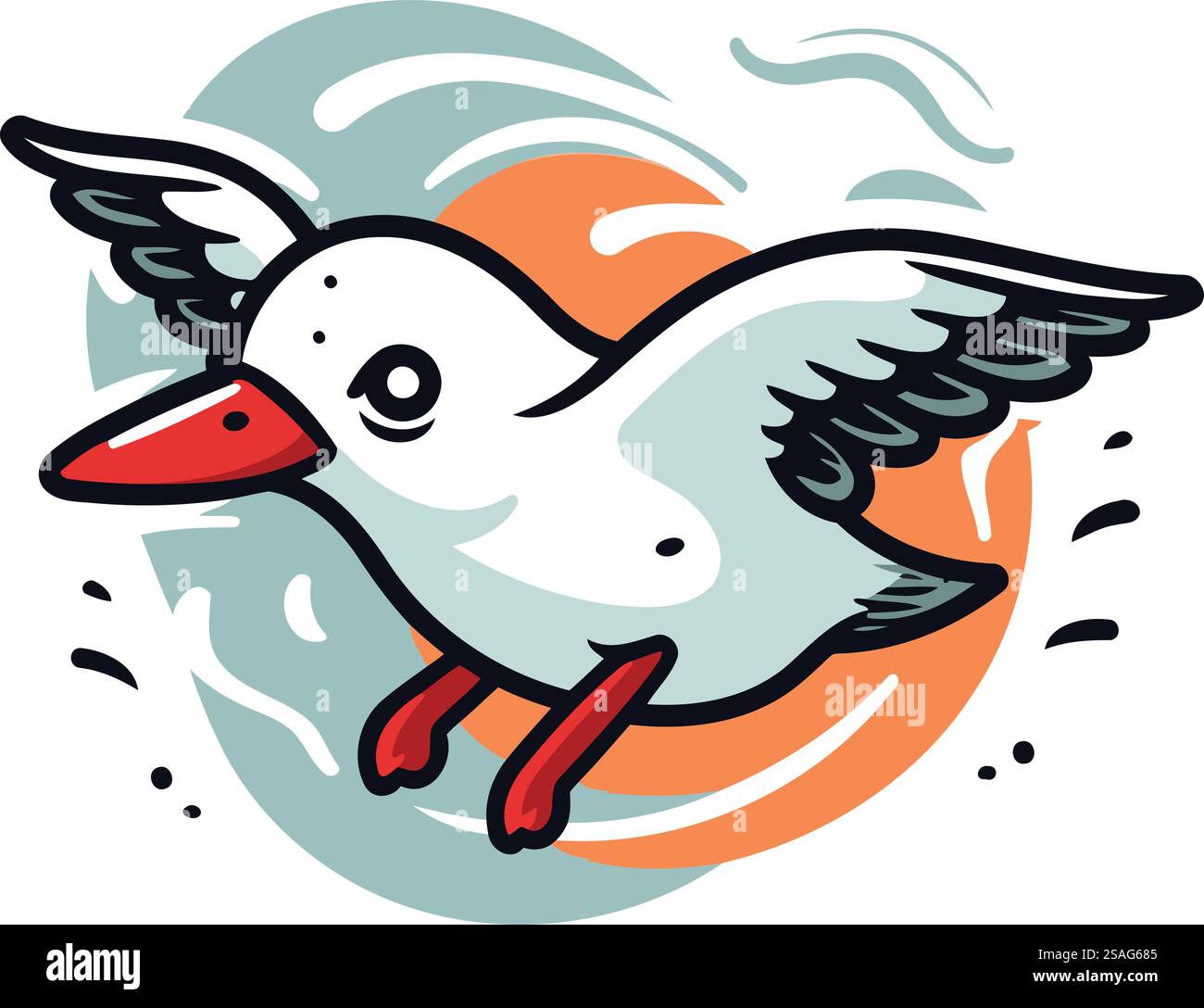 Vector illustration of a seagull flying on an orange circle Stock ...