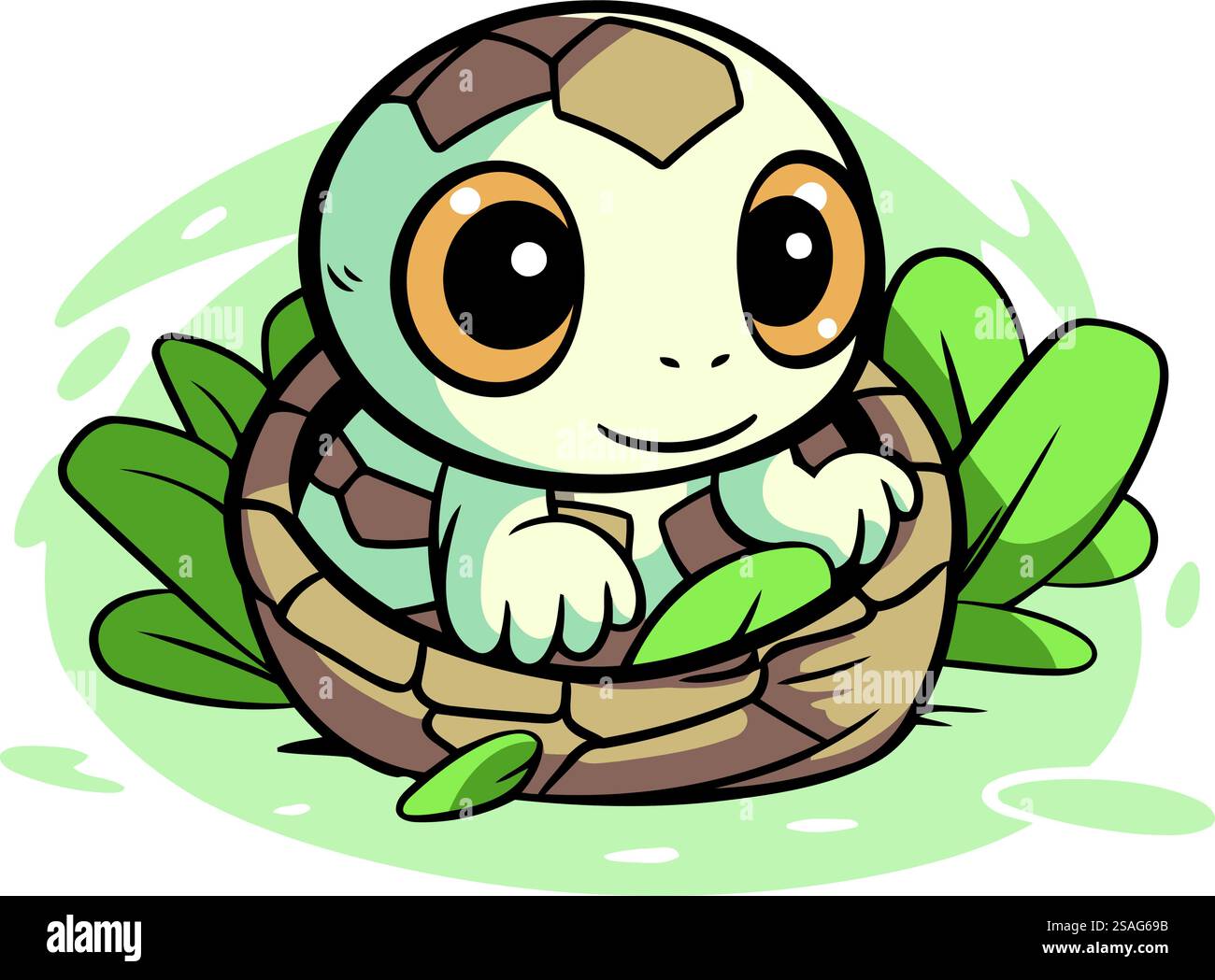 Cute little baby turtle in the nest. Cartoon vector illustration Stock ...