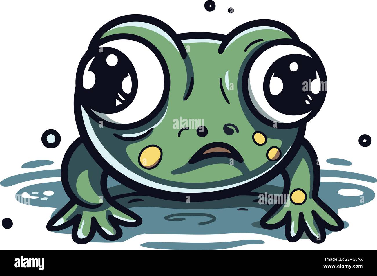 Frog vector illustration. Cute cartoon green frog with sad eyes Stock ...