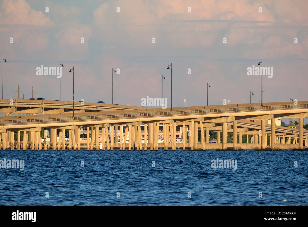 Barron Collier Bridge and Gilchrist Bridge in Florida with moving ...