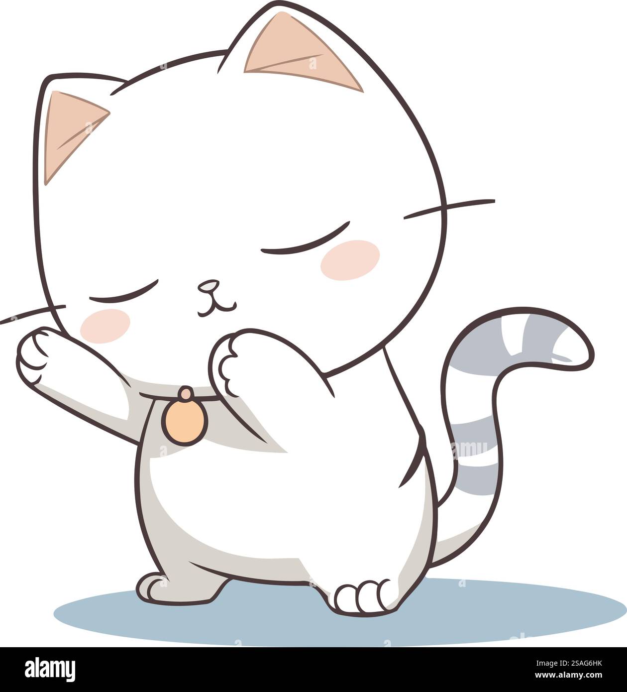 Cute white cat with closed eyes. Vector illustration on white ...