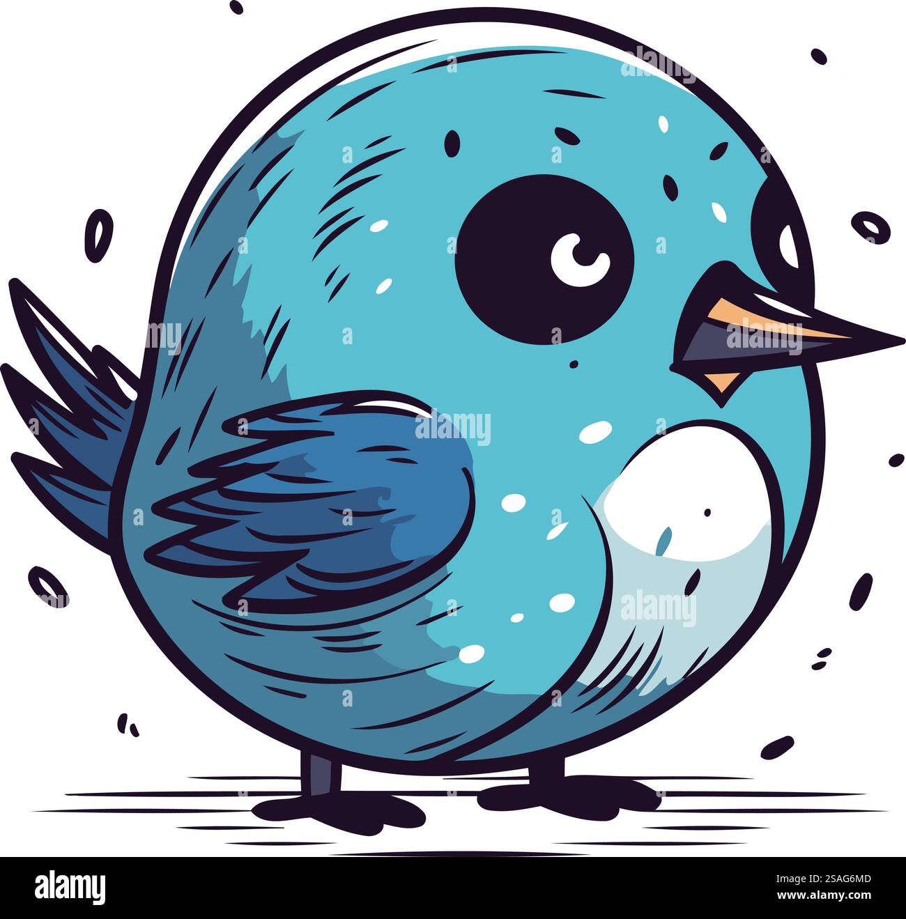 Vector illustration of cute blue bird on white background. Cartoon ...