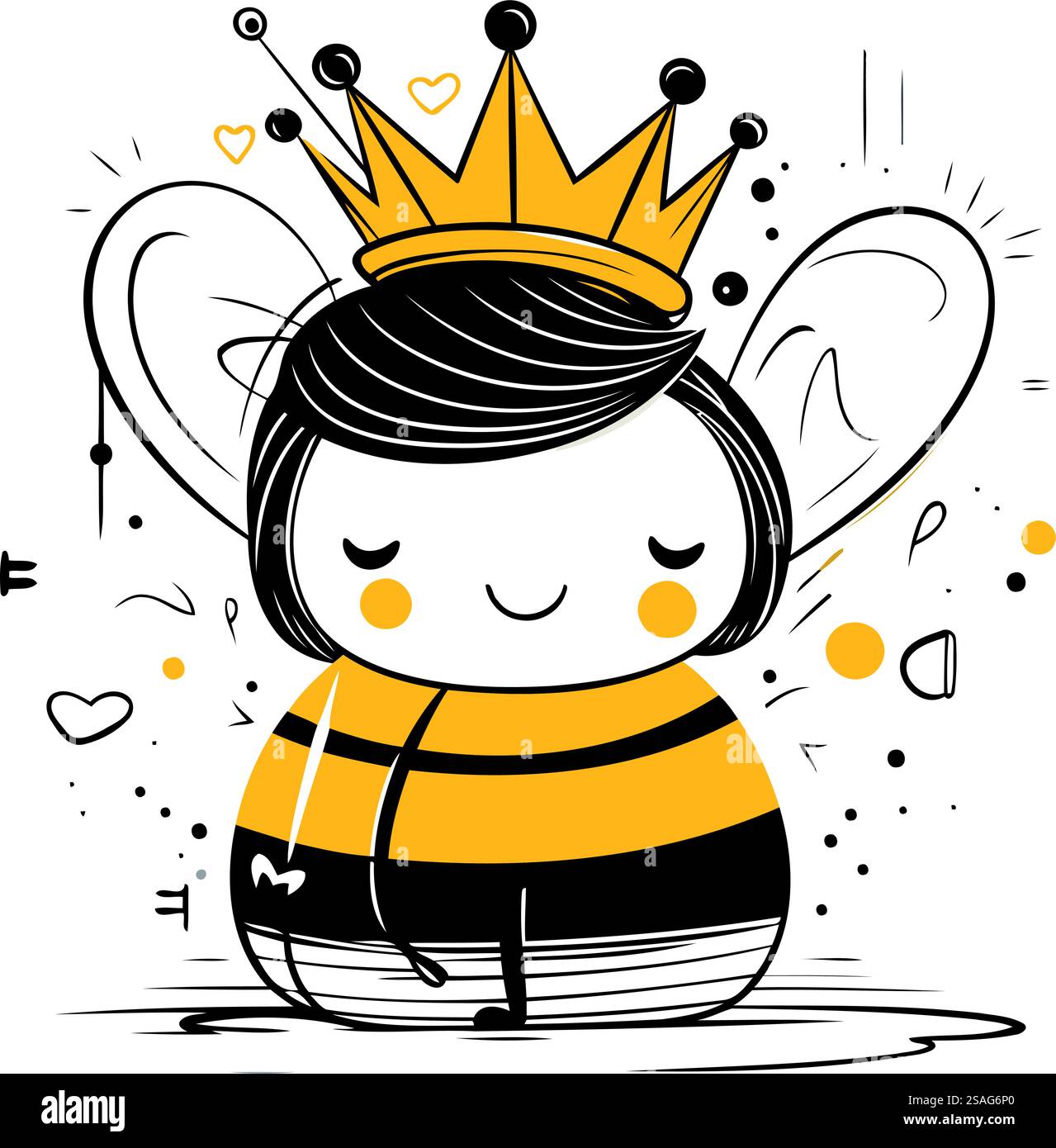Cute little bee with a crown on his head. Vector illustration Stock ...