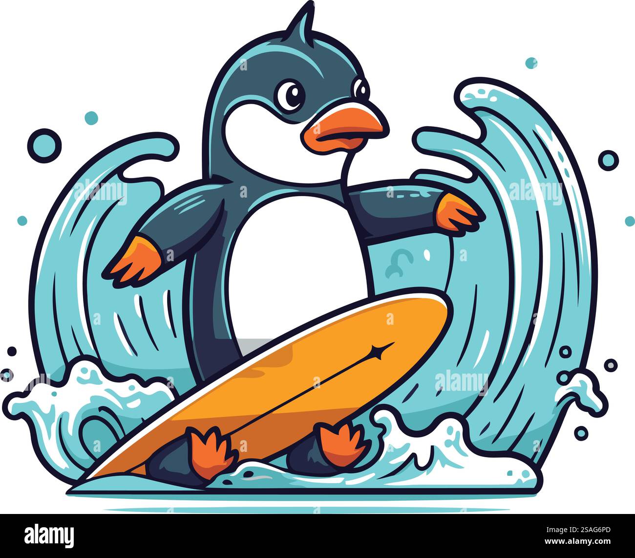 Cute penguin with surfboard on wave. Vector illustration Stock Vector ...