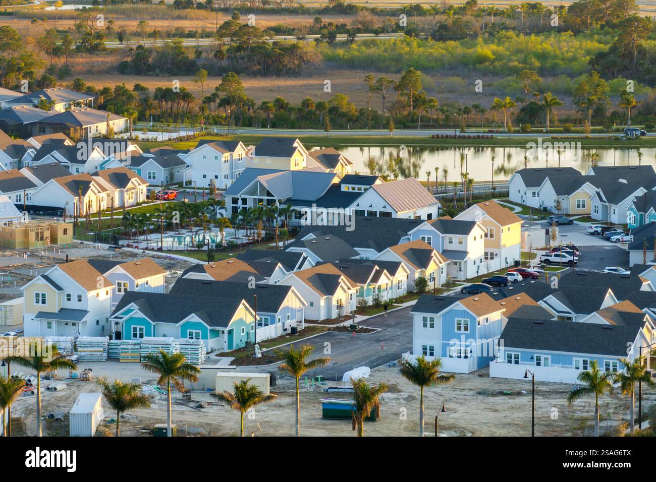 Construction in new developing suburban area. Development of ...