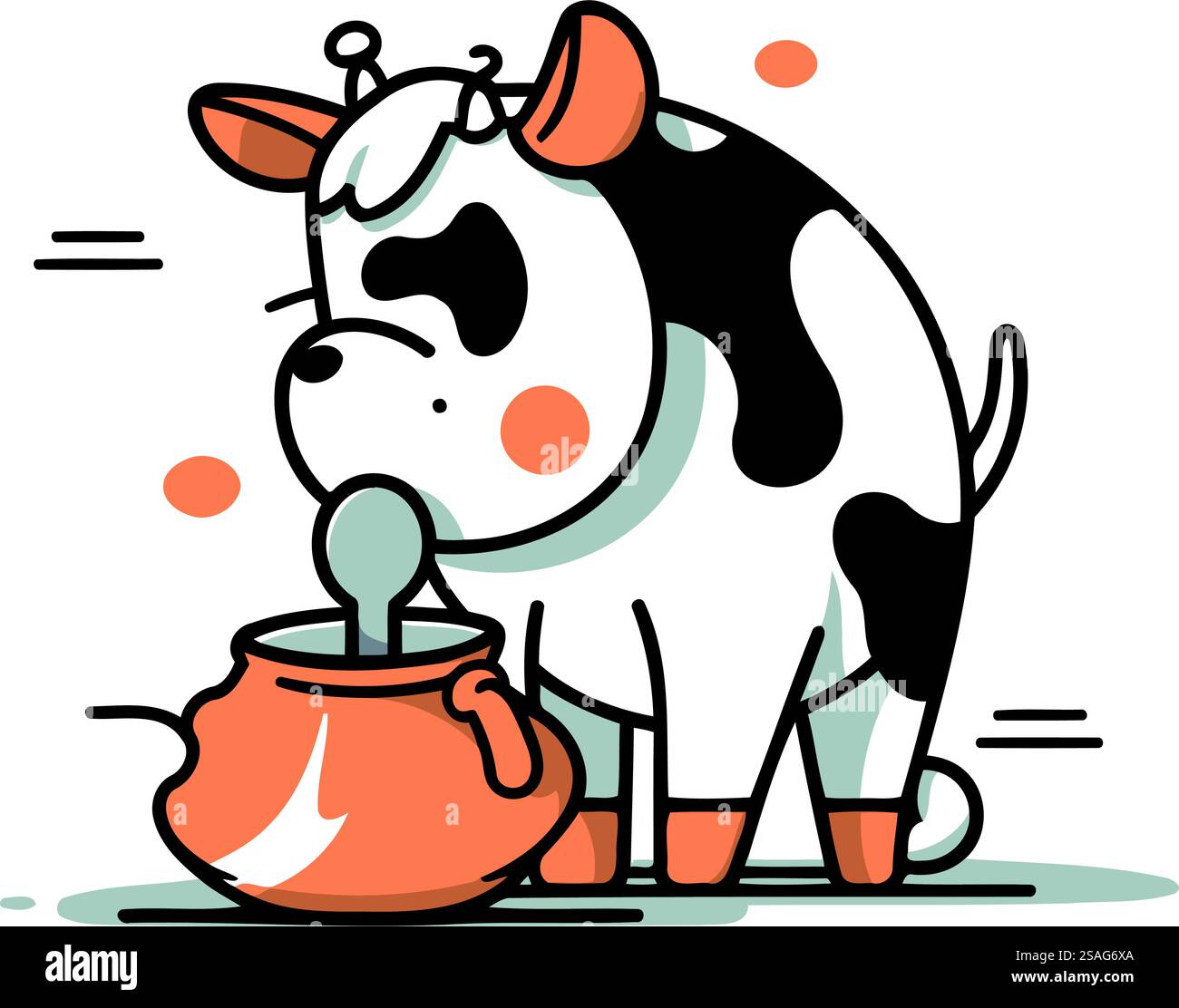 Cute cow drinking milk from a teapot. Vector illustration Stock Vector ...