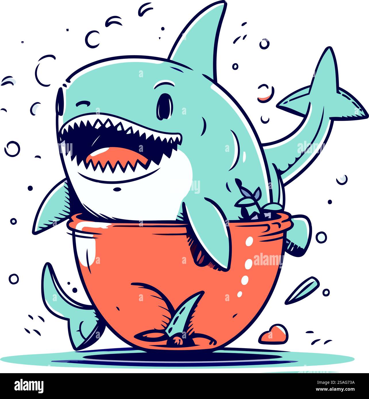Cute cartoon shark. Vector illustration of a funny cartoon shark Stock ...