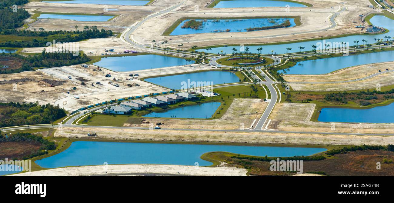 Development of real estate market in the USA. Aerial view of large ...