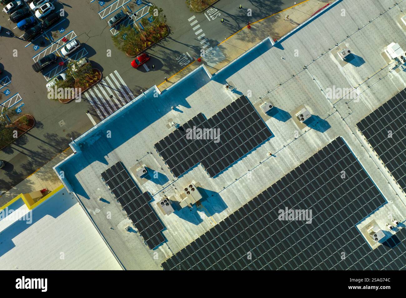 Electric photovoltaic solar panels installed on shopping mall building ...