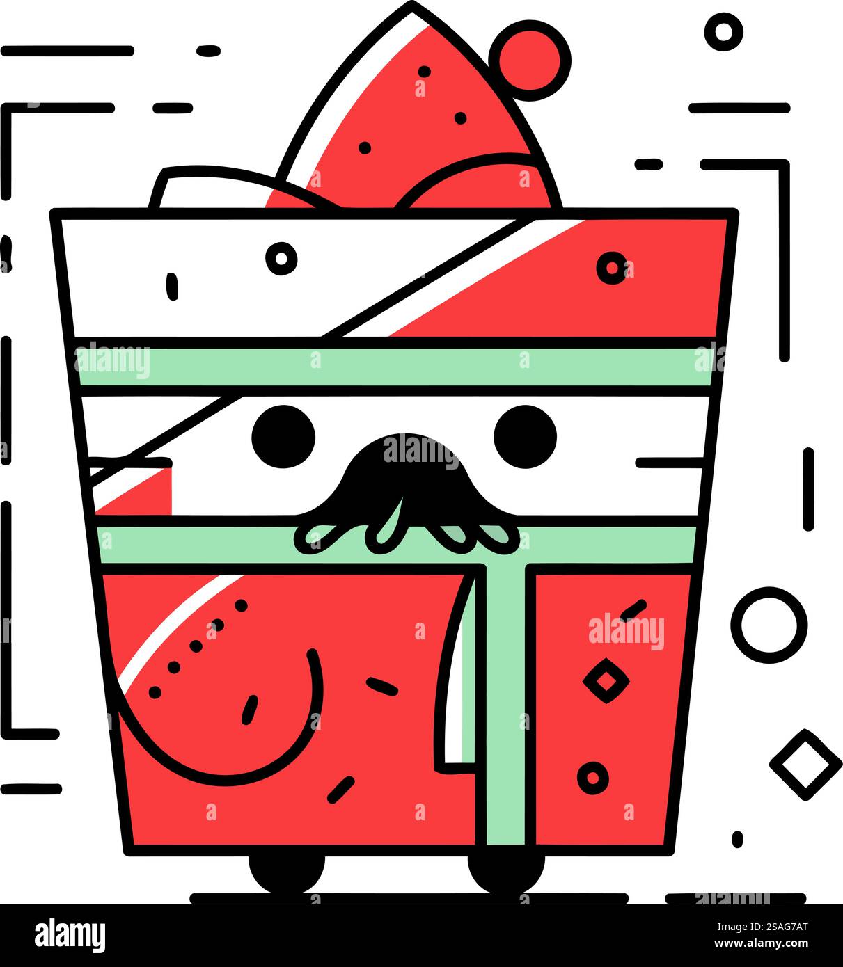 Vector illustration of a gift box with a mustache in a flat style Stock ...