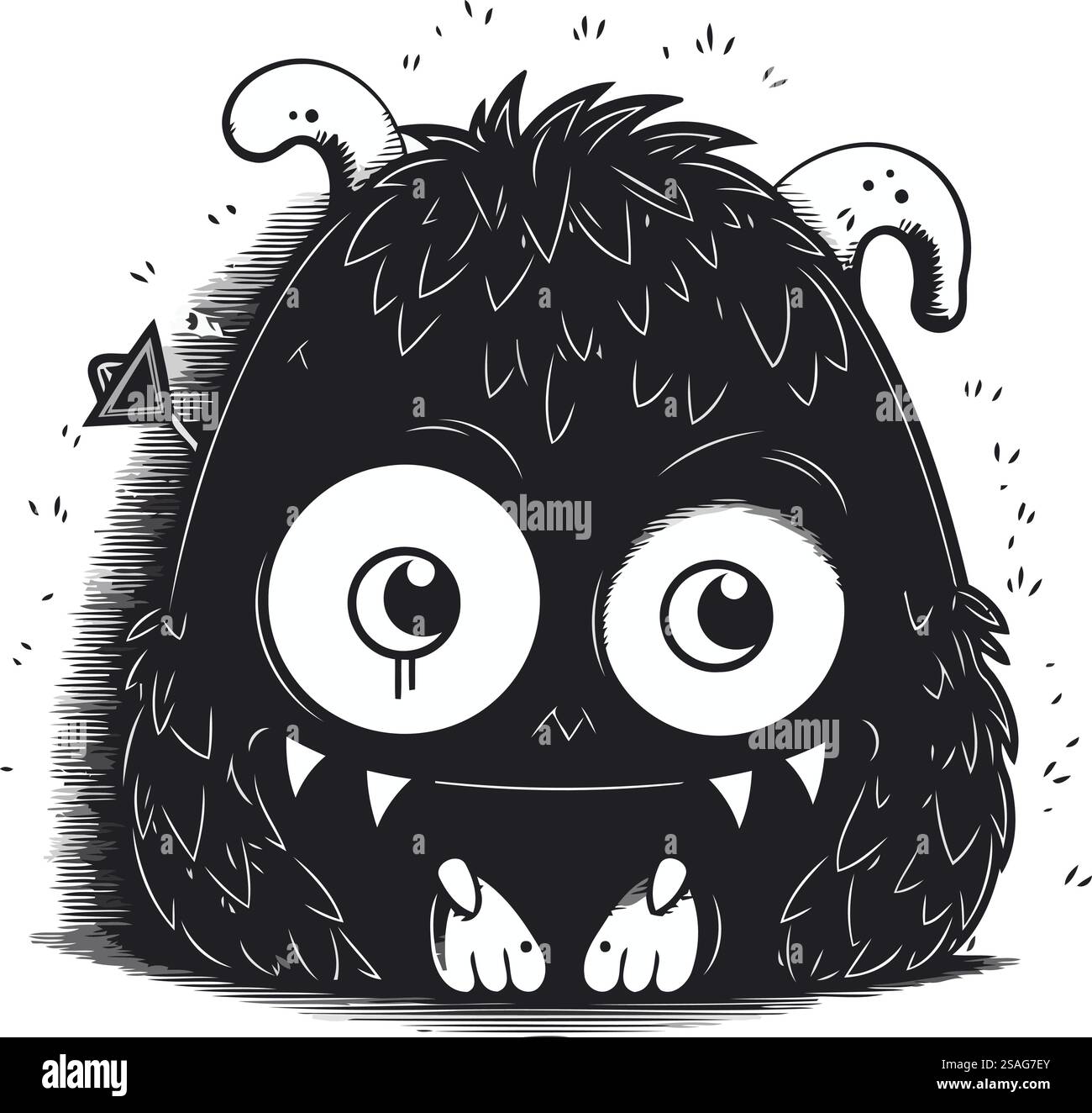 Monster. Vector illustration. Cute cartoon monster. Black and white ...