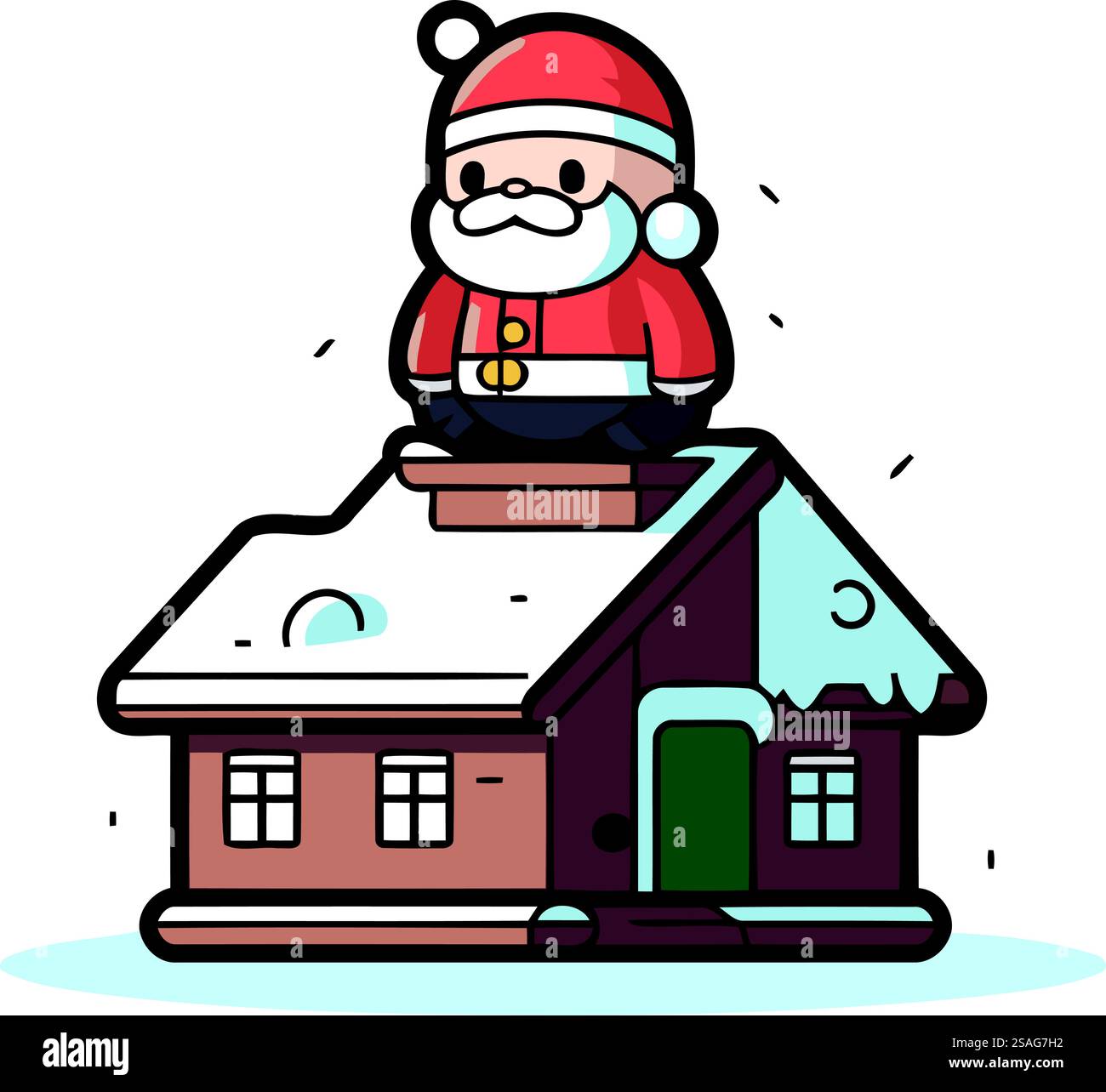 Santa claus sitting on the roof of house. Vector illustration Stock ...