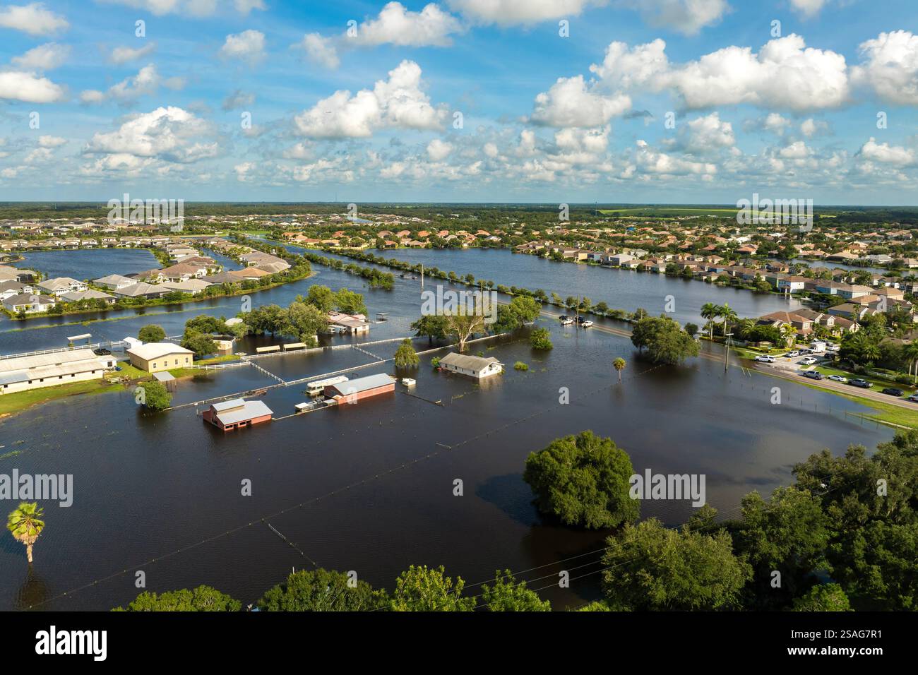 Hurricane Debby tropical rainstorm flooded farm homes in suburban area ...