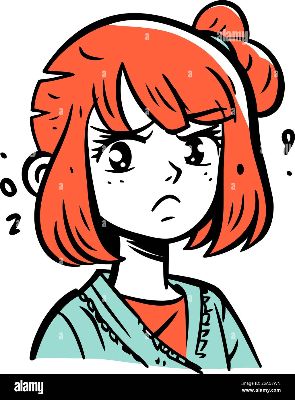 Angry girl with red hair. Vector illustration in doodle style Stock ...