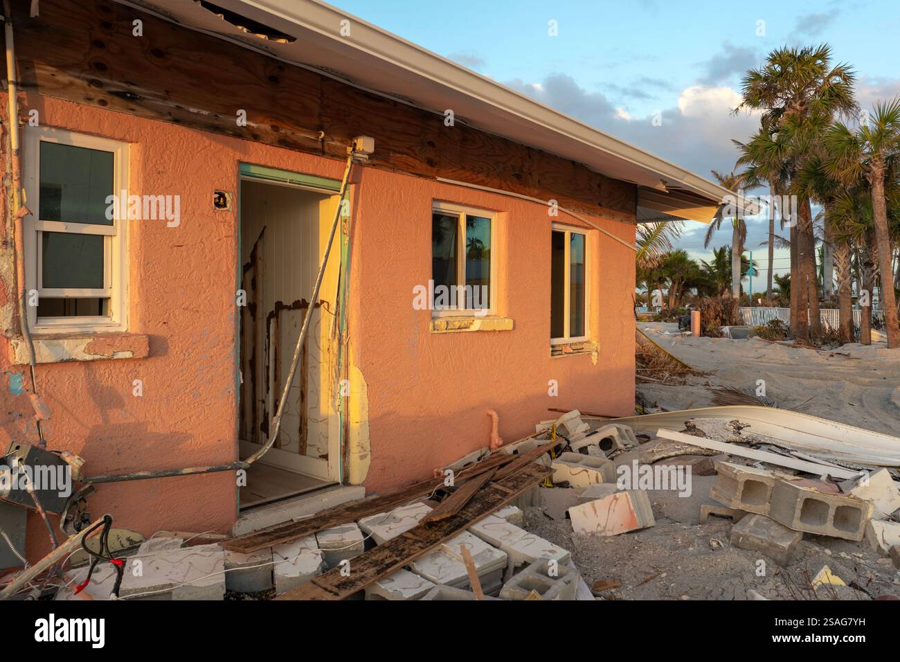 Hurricane Milton consequences on Manasota Key, Florida. Destroyed ...