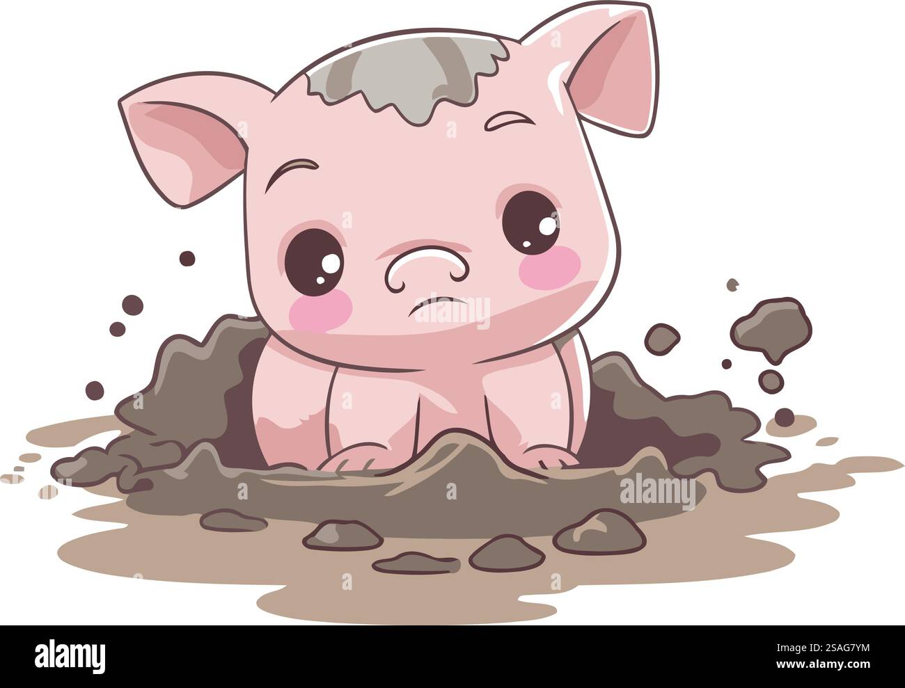 Cute pig in the mud. Vector illustration isolated on white background ...