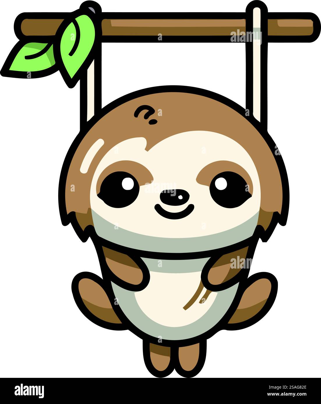 Cute cartoon sloth hanging on a rope. Vector illustration Stock Vector ...