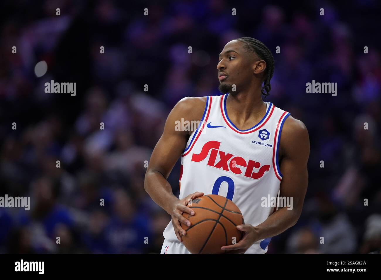Philadelphia 76ers' Tyrese Maxey plays during an NBA basketball game ...