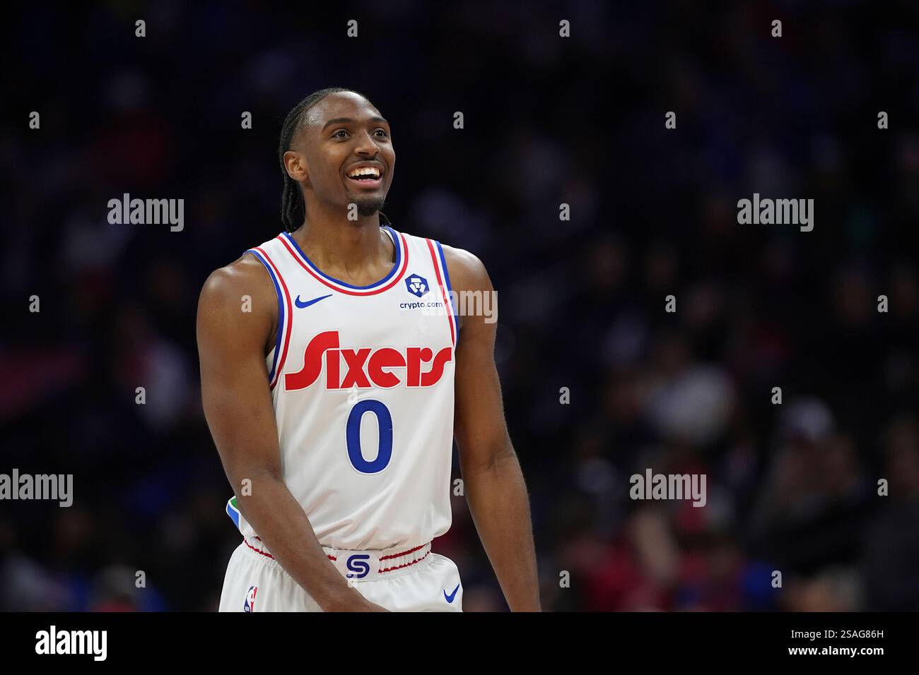 Philadelphia 76ers' Tyrese Maxey plays during an NBA basketball game ...