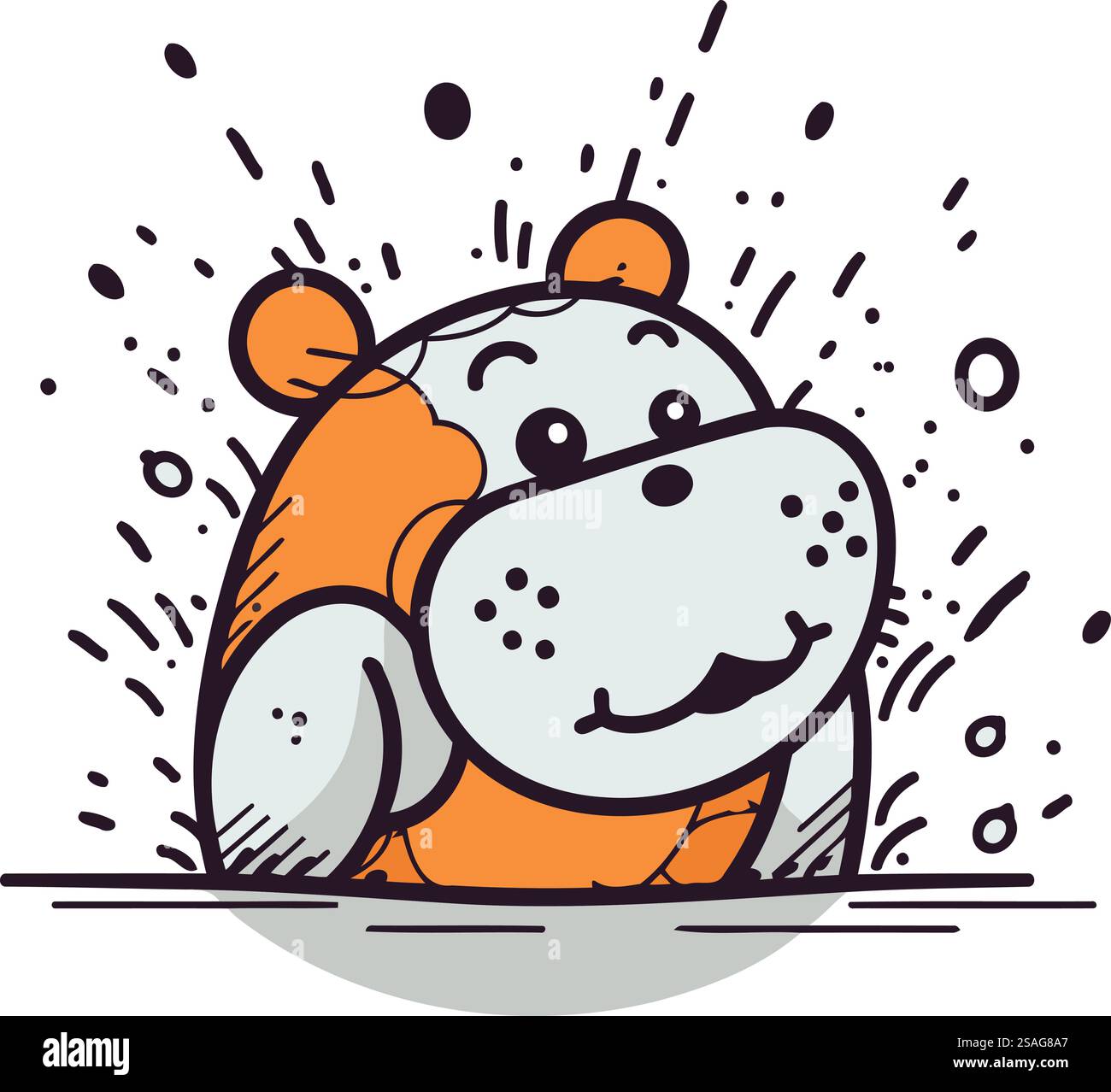 Cute hippopotamus. Hand drawn vector illustration in cartoon style ...