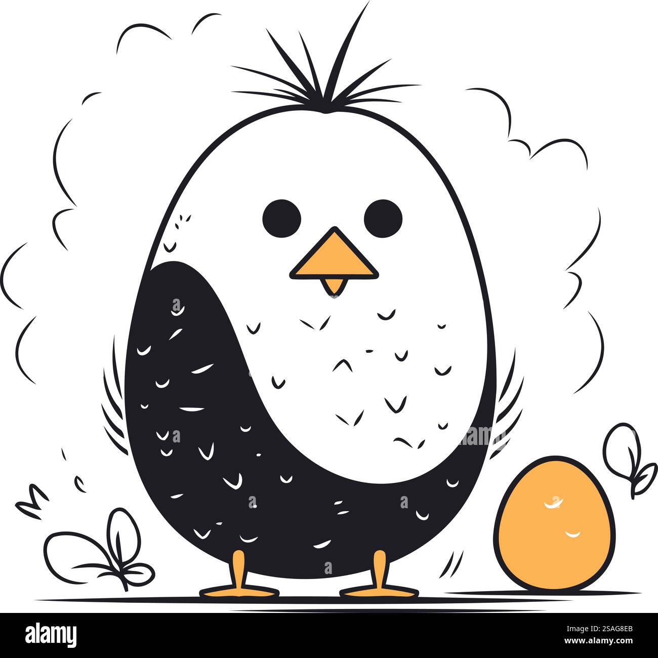Easter chick with egg. Vector illustration in doodle style Stock Vector ...