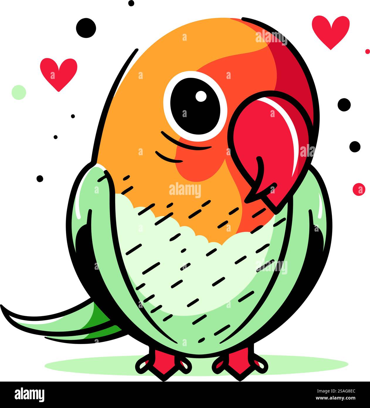 Cute cartoon parrot with heart. Vector illustration in flat style Stock ...