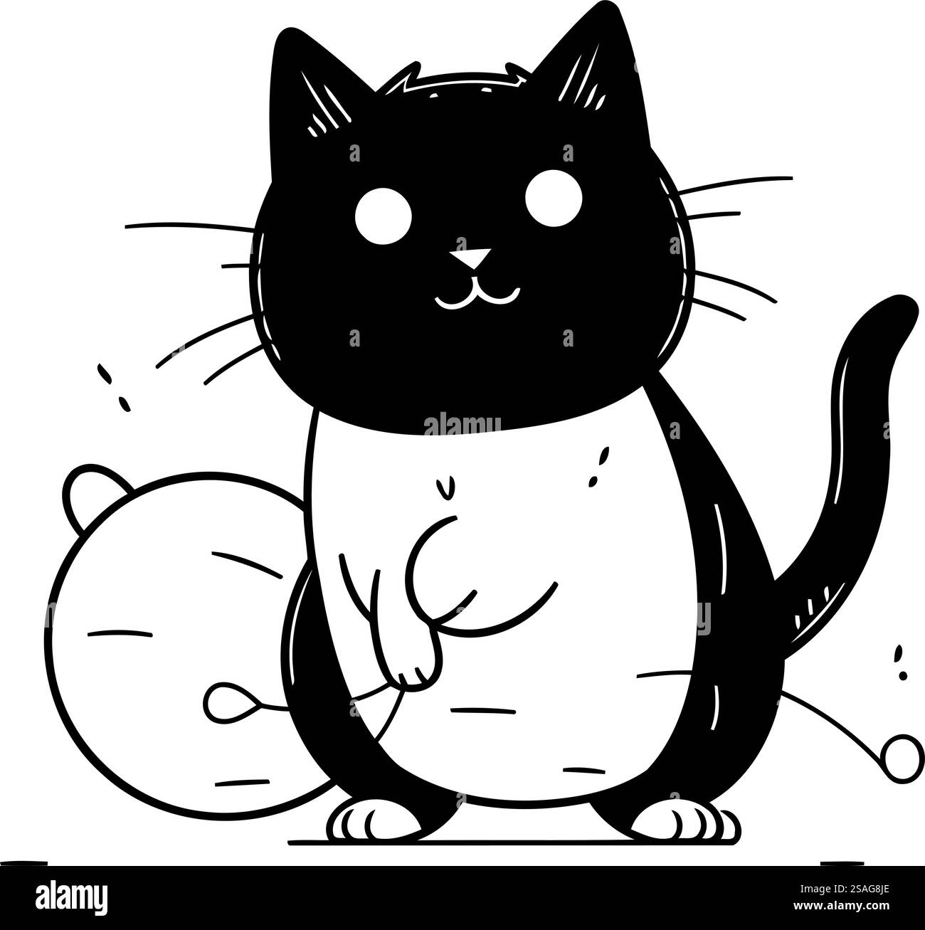 cute black cat cartoon vector illustration hand drawn doodle design ...