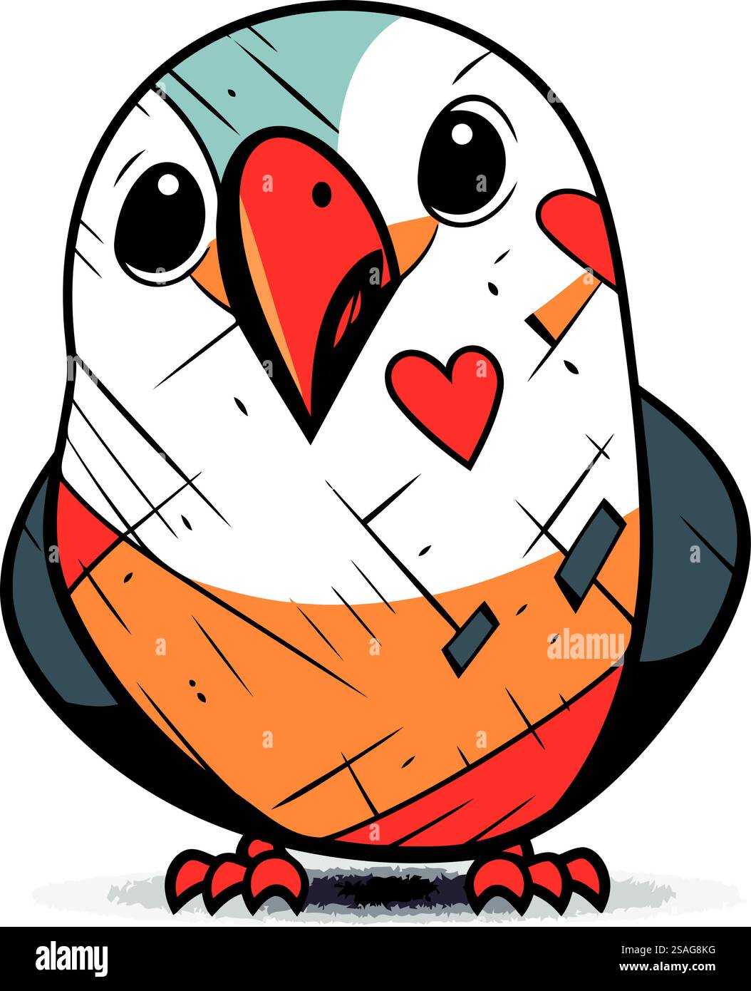 Vector illustration of a cute cartoon parrot with a heart in its beak ...