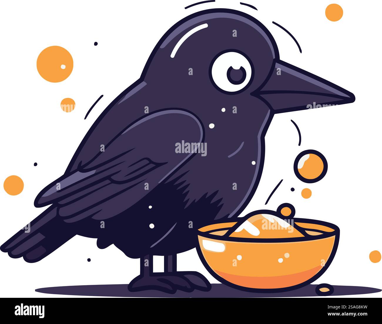 Cute cartoon raven with bowl of honey. Vector illustration in flat ...