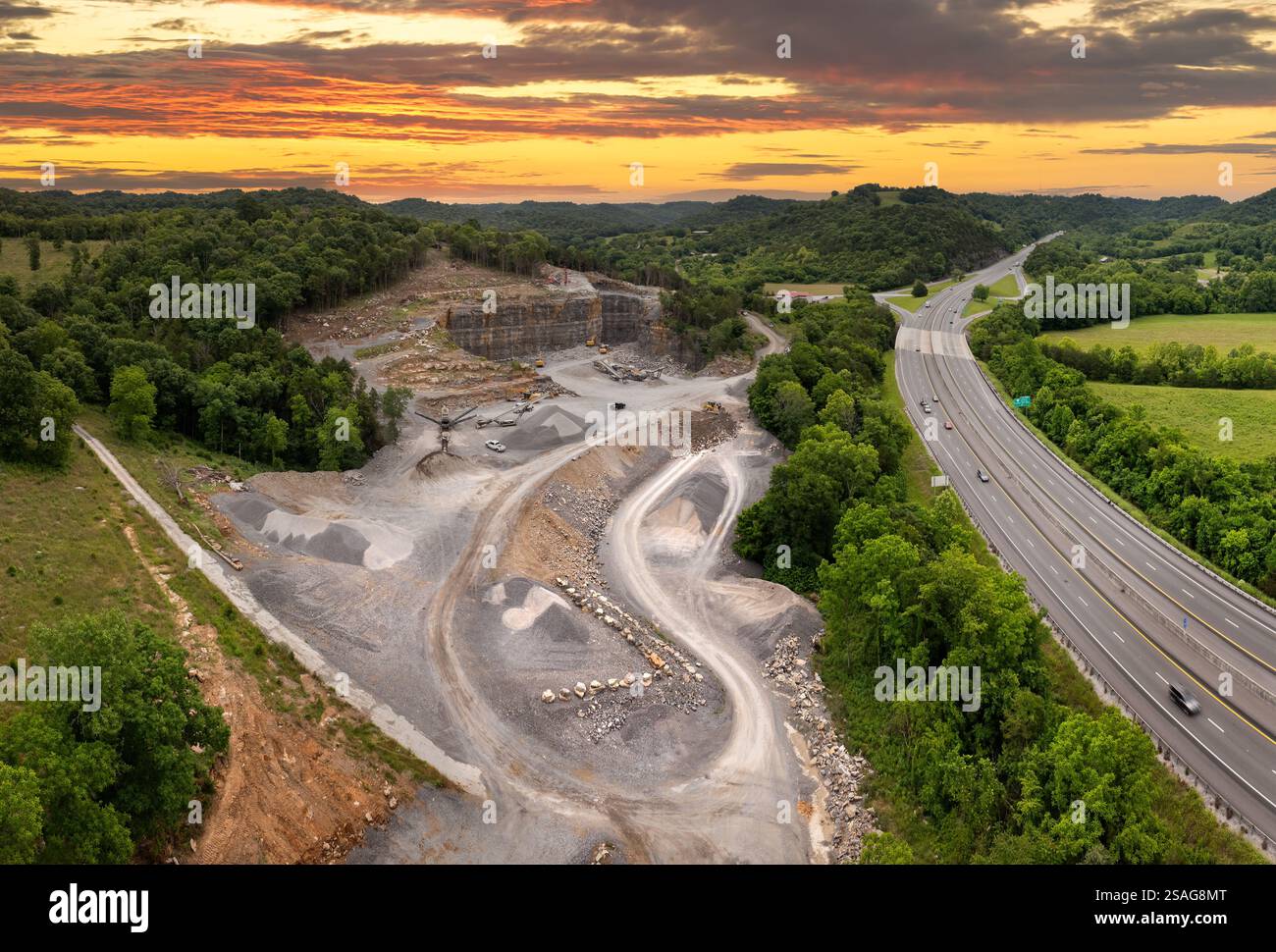 Sand open-pit mining quarry with processing plant for crushed stone ...