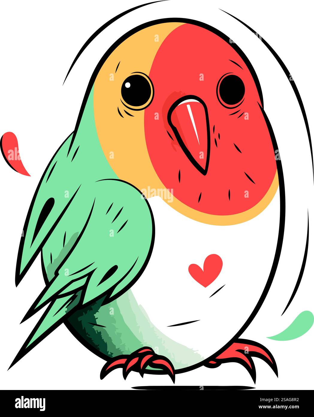 Cute cartoon parrot with heart in its beak. Vector illustration Stock ...