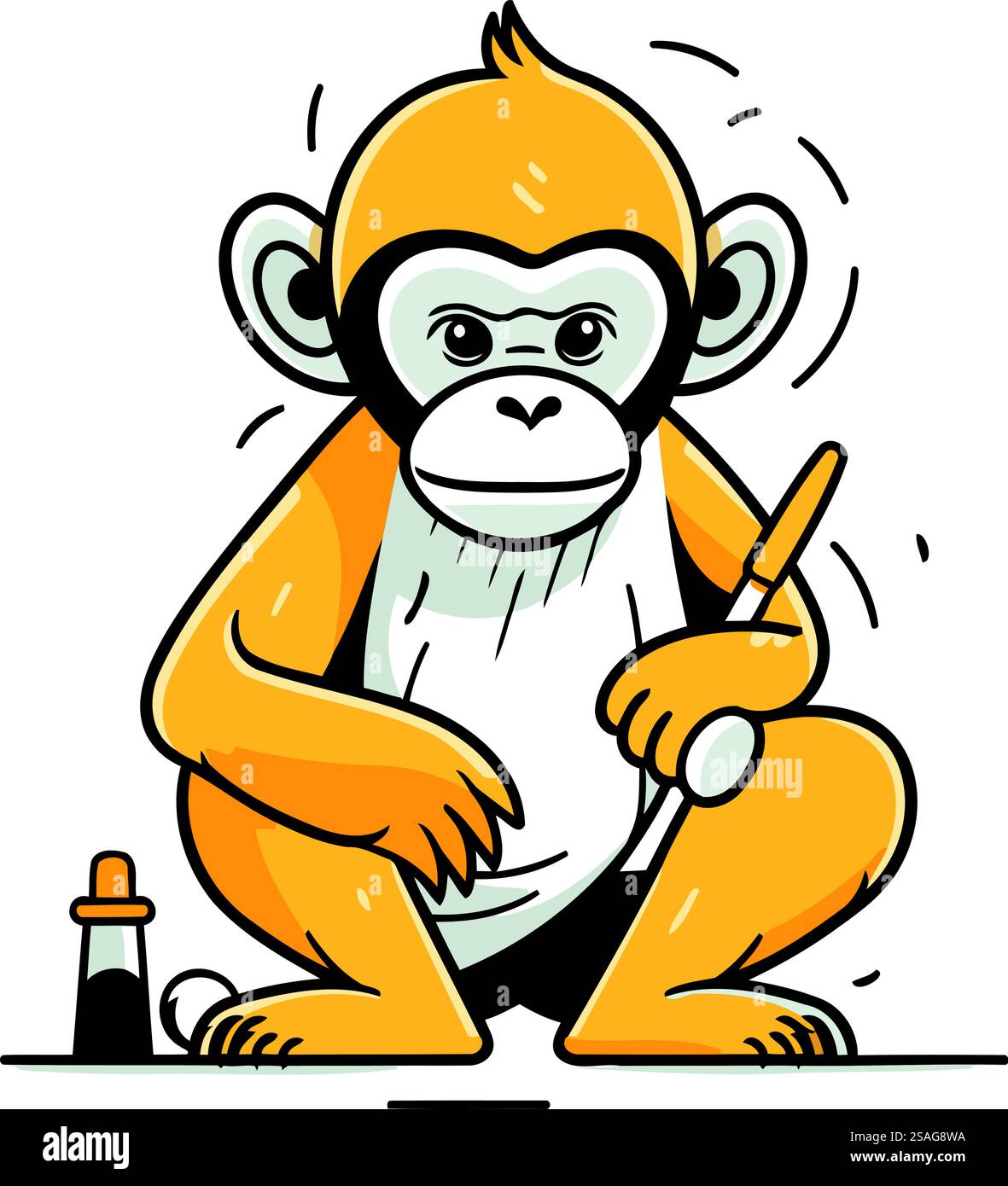 Monkey with a brush in his hand. Vector illustration in cartoon style ...