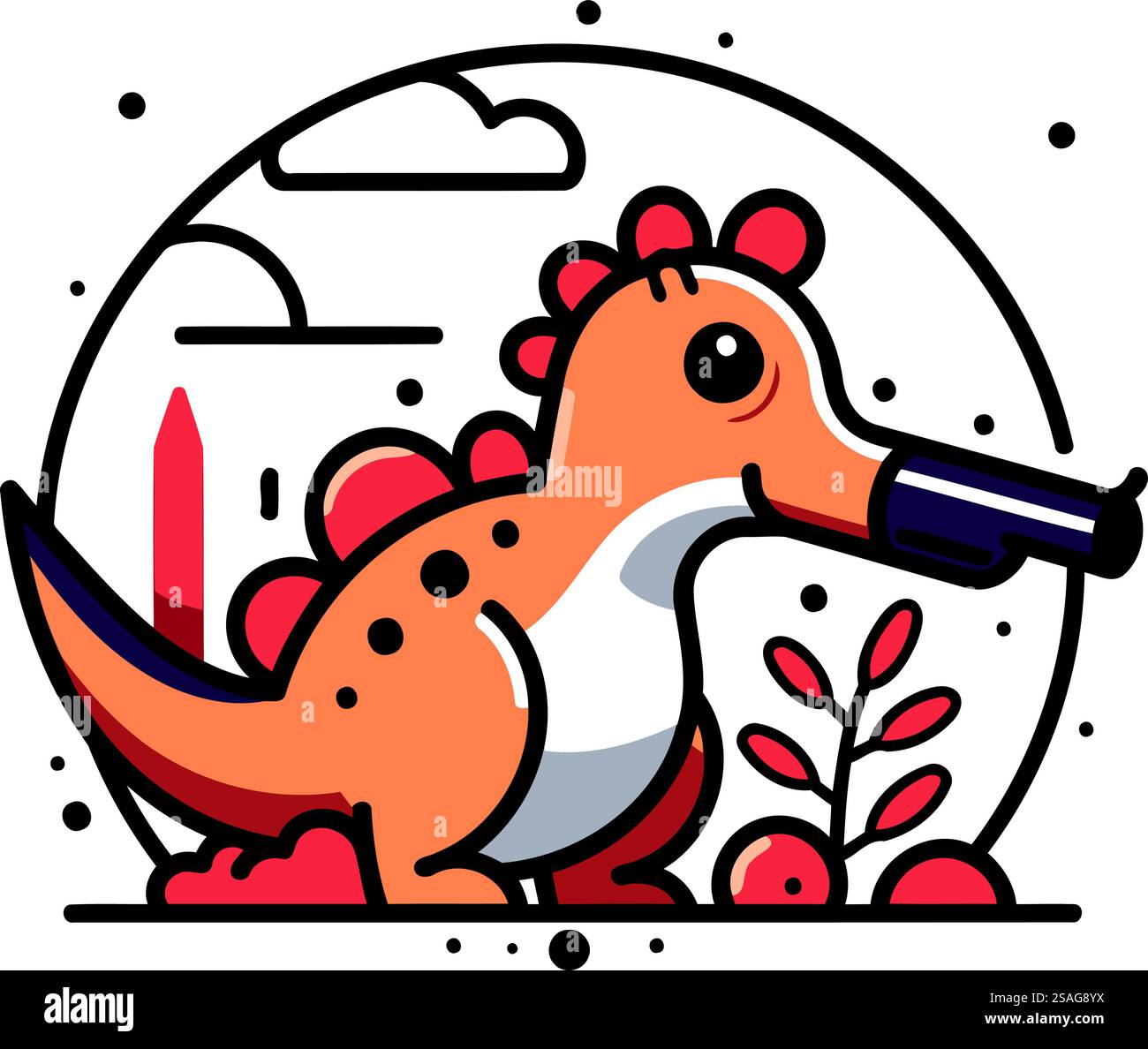 Cute cartoon dinosaur with a gun in his hand. Vector illustration Stock ...