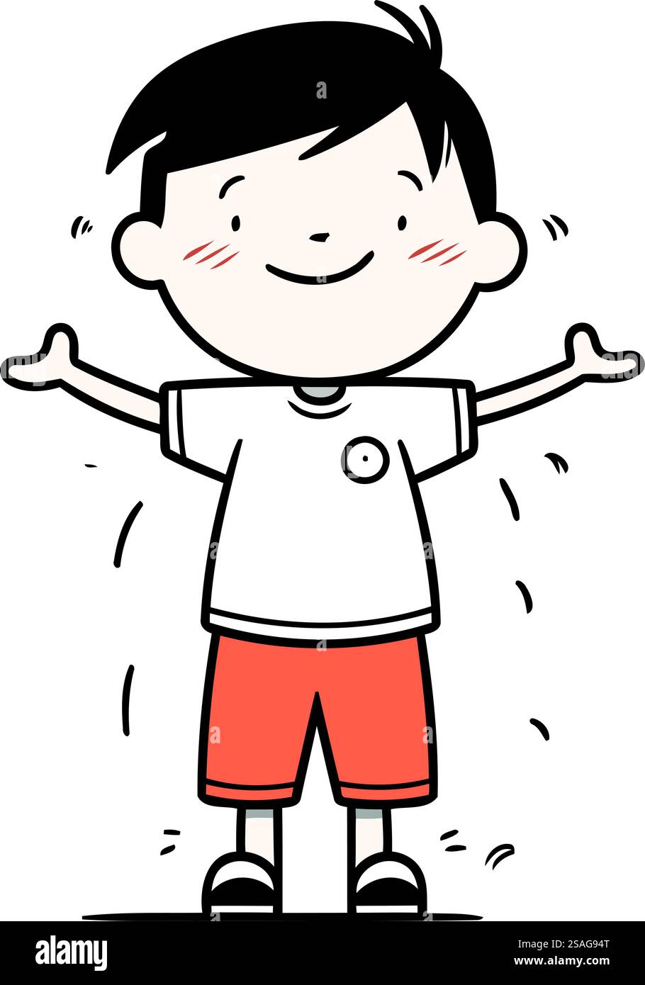 Happy kid with hands up. Cartoon vector illustration. Kid character ...
