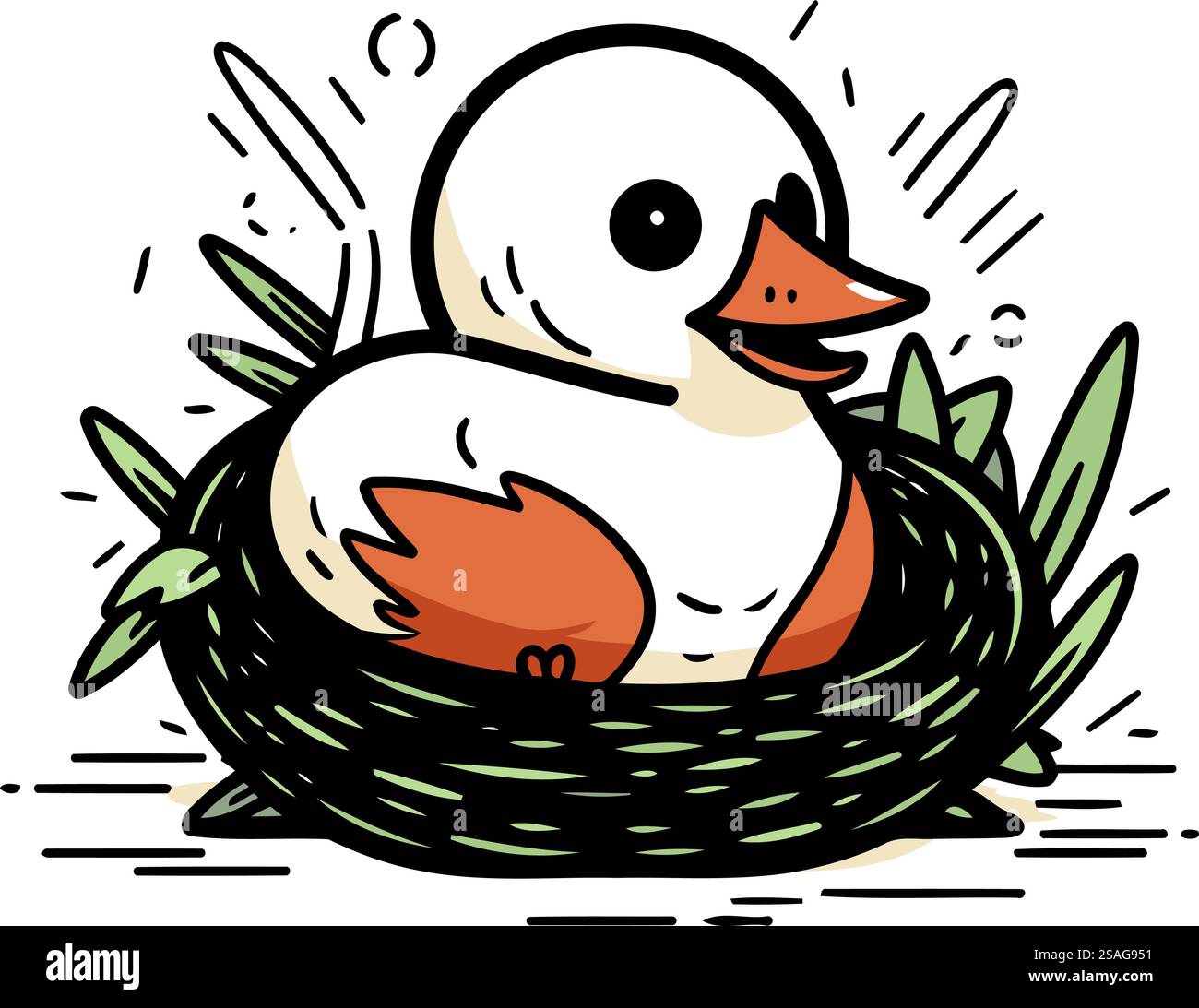 Cute duck in the nest. Vector illustration on white background Stock ...
