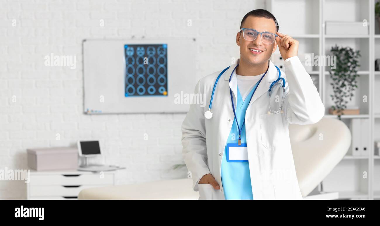 Portrait of male doctor in modern hospital Stock Photo - Alamy
