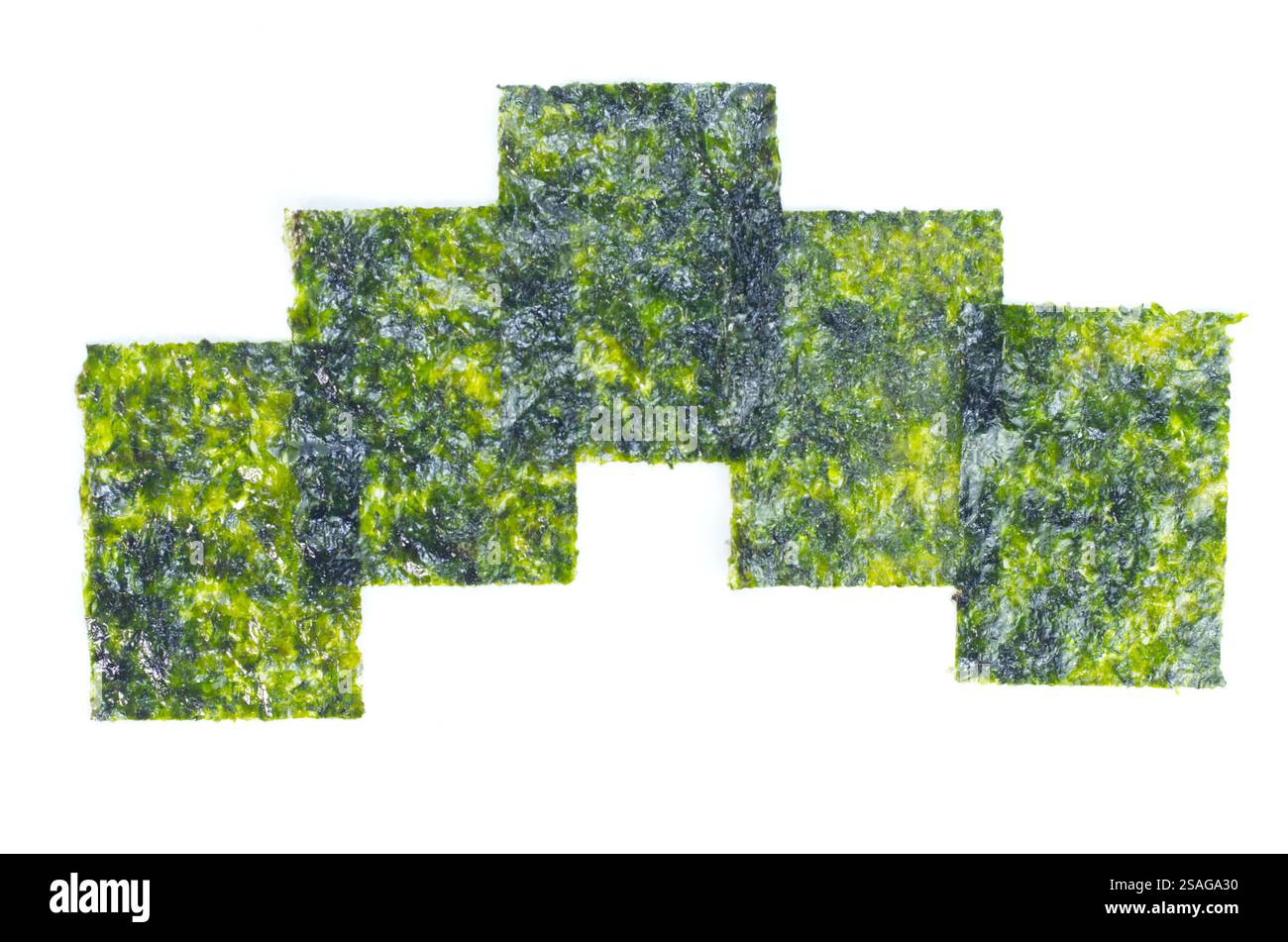 Green Seaweed Sheets Isolated on a White Background Stock Photo - Alamy